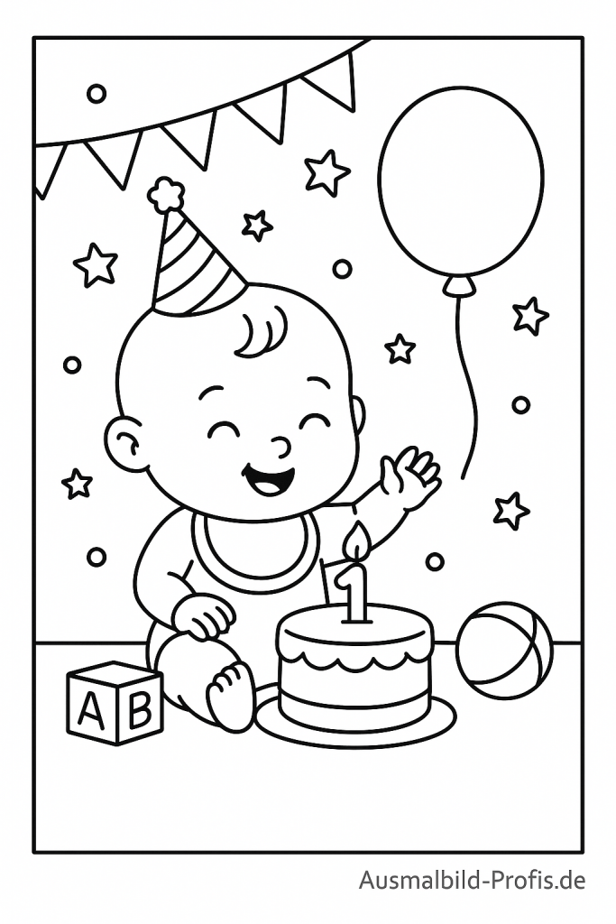 Baby Geburtstagsparty Ausmalbild - Ausmalbild-Profis.de